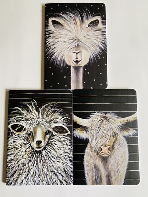 Studio Oh set of 3 notebooks journals - Farm Animals lined boho hippie ...