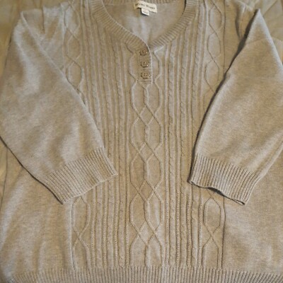 studio works sweater 3/4 sleeve Sz LG grey | eBay
