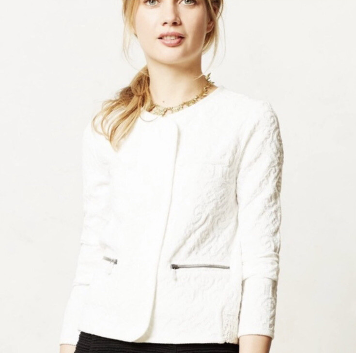 Anthropologie Moth Jacket Jacquard Quilted White Zip … - Gem