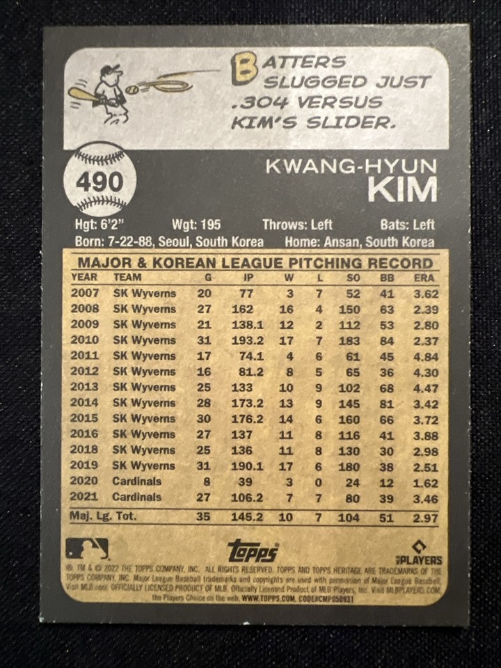 2022 Topps Heritage Kwang-Hyun Kim SP #490 St. Louis Cardinals | eBay