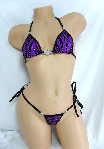Micro Sie Tie G-String Bikini w/Bling-Purple Holographic Velvet Flocking-Black | eBay