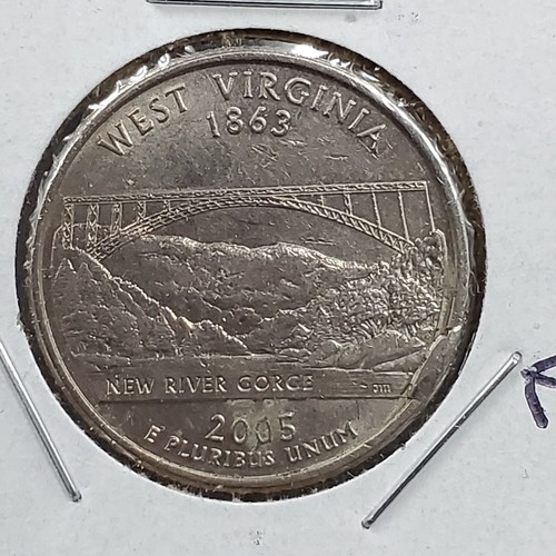 2005 P West Virginia State Quarter Clad 25c Coin CUD Error Reverse AU ...