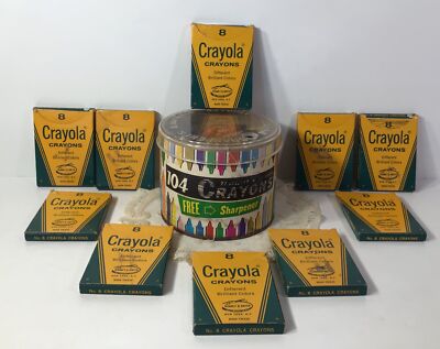 Vintage Crayola Crayons & United Crayons~50’s-60’s~10 Boxes & Big Tub ...