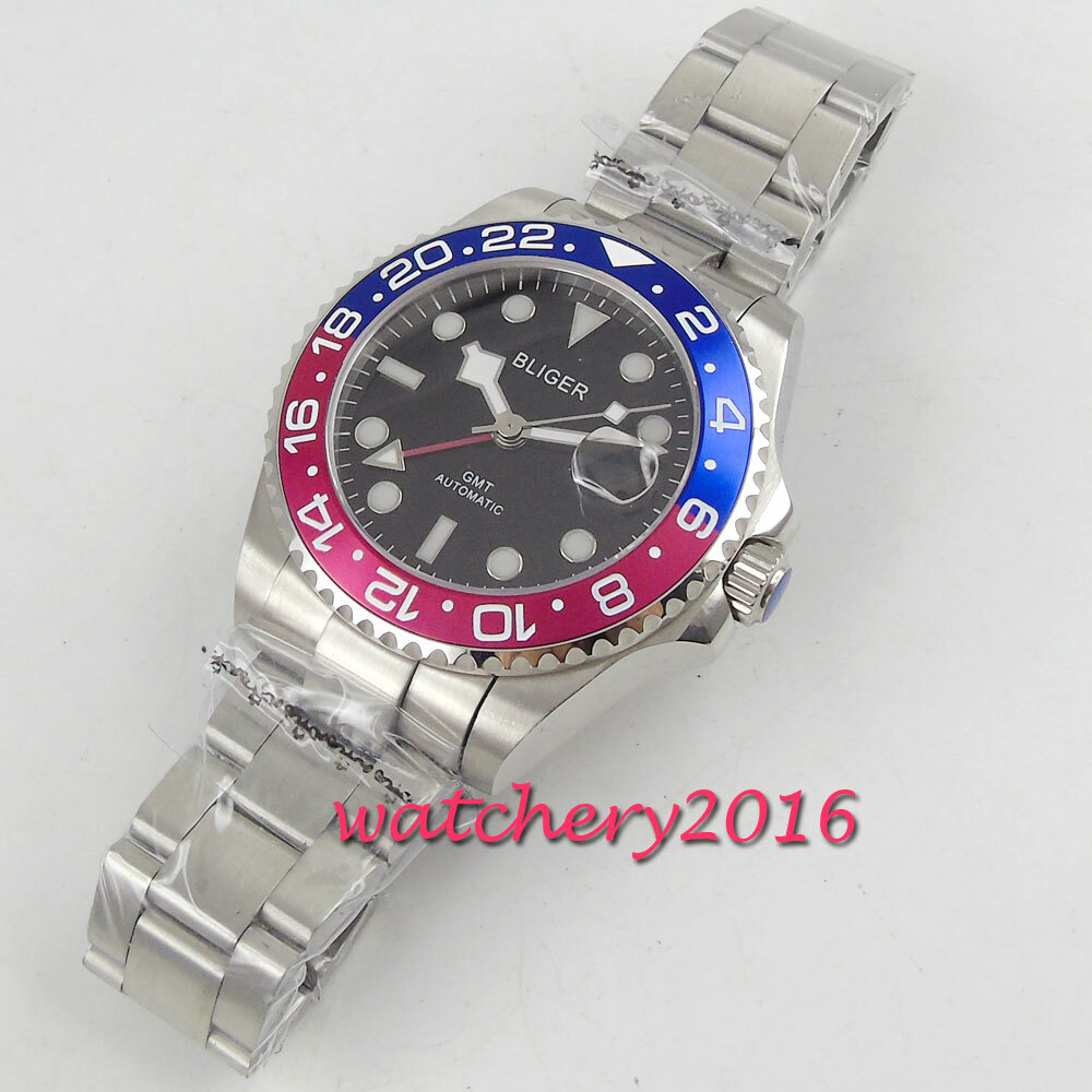 40mm Bliger Black Dial Sapphire Glass GMT Automatic movement men's ...