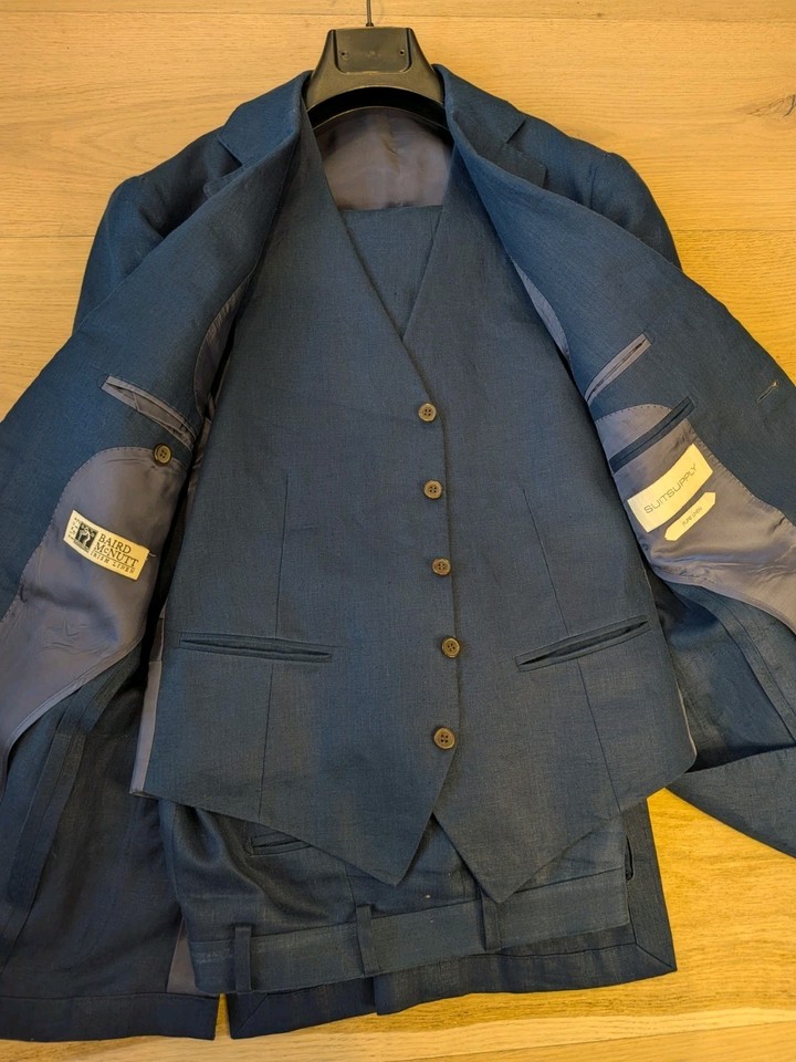 SUITSUPPLY HUDSON FRENCH BLUE IRISH LINEN 3P SUIT BAIRD MCNUTT 36R | eBay