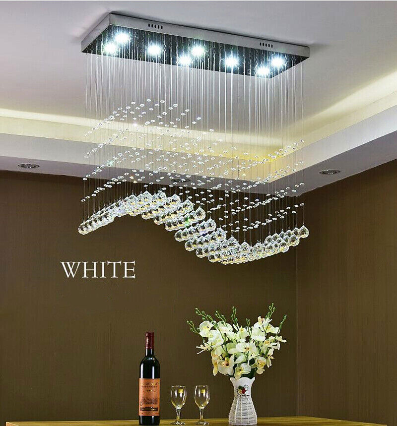 Modern Luxury Rectangular LED Chandelier Raindrop K9 Crystal Pendant ...