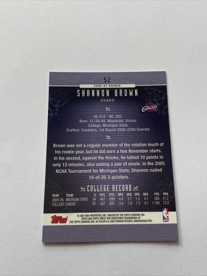 2006-07 Topps Finest Rookie Shannon Brown # 52 | eBay
