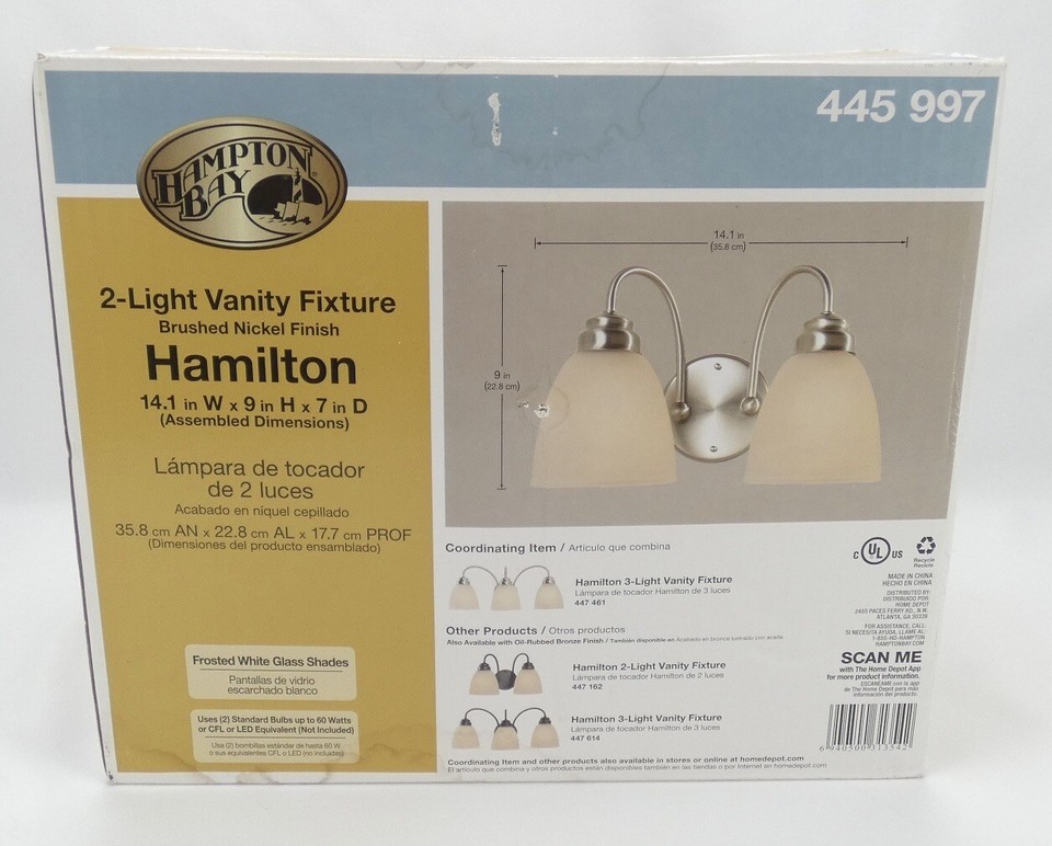 NEW Hampton Bay Hamilton 2-Light Brushed Nickel Vanity Light with ...