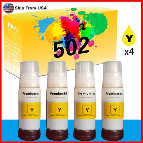 4PK T502 Yellow Refill Ink Bottle For ET-2760 ET-3760 ET-3710 ST-2000 ...