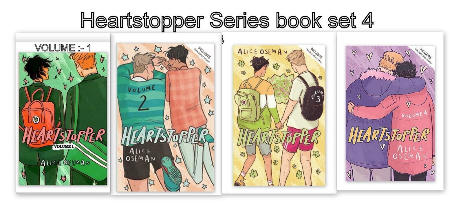 Heartstopper Series Vol 1-4, Complete Book Set Alice Oseman, Paperback ...