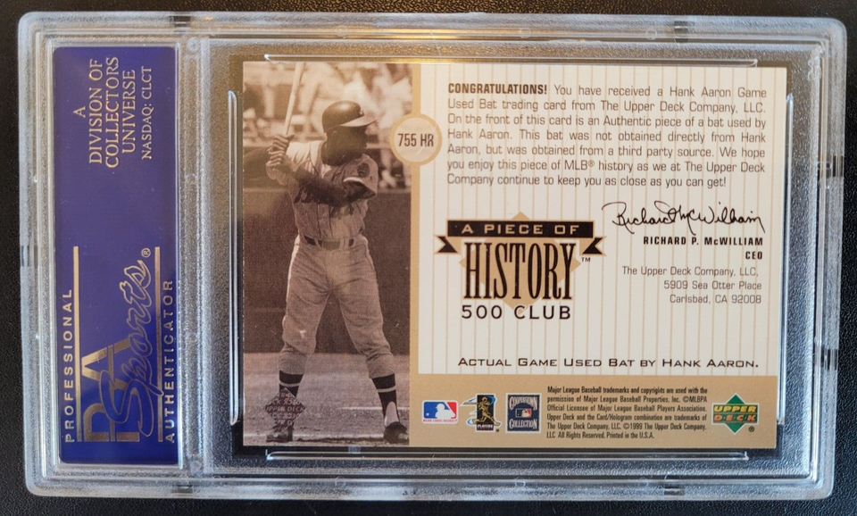 1999 Upper Deck Hank Aaron A Piece of History 500 Club PSA 8 Ultra Rare ...