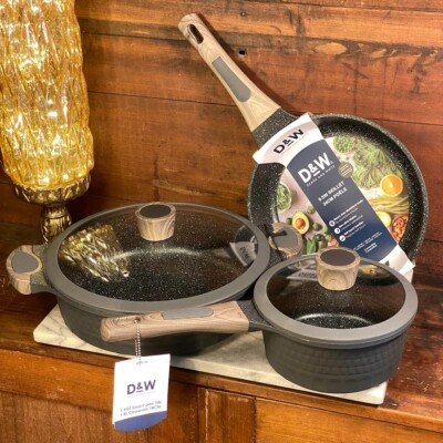 Deane & White D&W 5pc Nonstick Cookware Gray Casserole Pot Pan w/ Lid ...