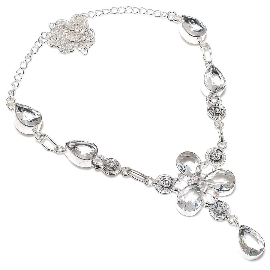 White Topaz Gemstone Handmade 925 Sterling Silver Jewelry Necklace Size ...