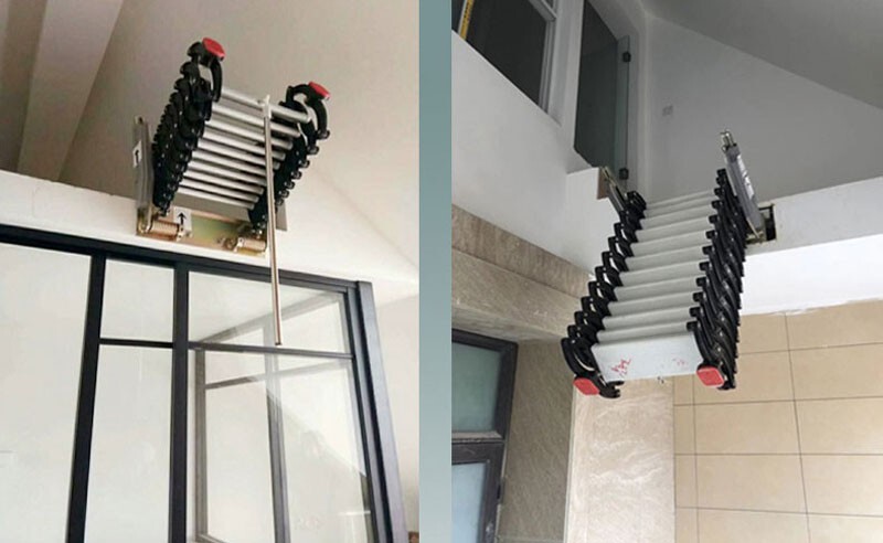 10+2 Steps 8.2Ft White Wall Mounted Folding Loft Up-down Ladder Stairs ...