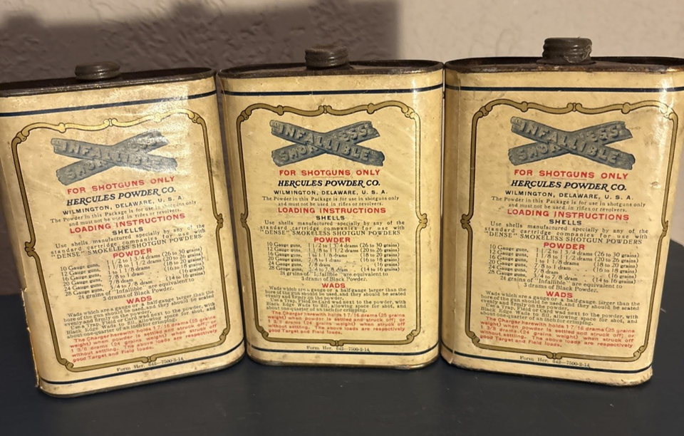 3 Antique Hercules Infallible Shotgun Smokeless Black Powder ...