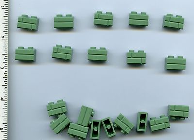 LEGO x 20 Sand Green Brick, Modified 1 x 2 with Masonry Profile Brick ...