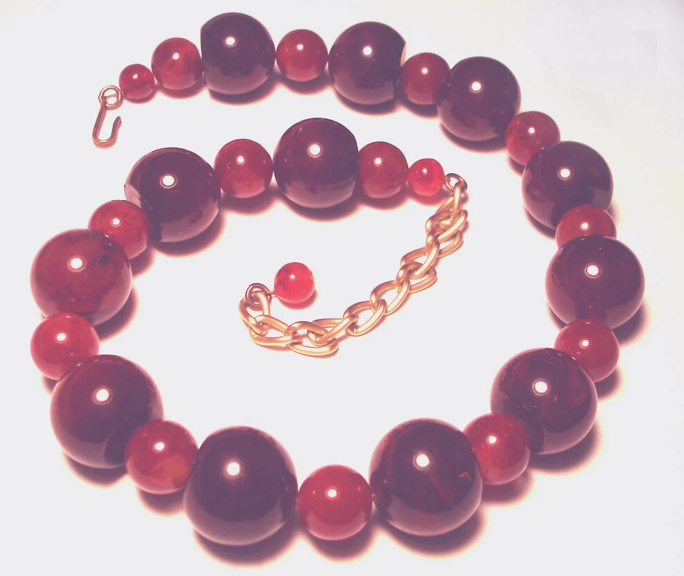 Vintage Bakelite Necklace Cherry Red Amber Graduated Beads, 58% OFF