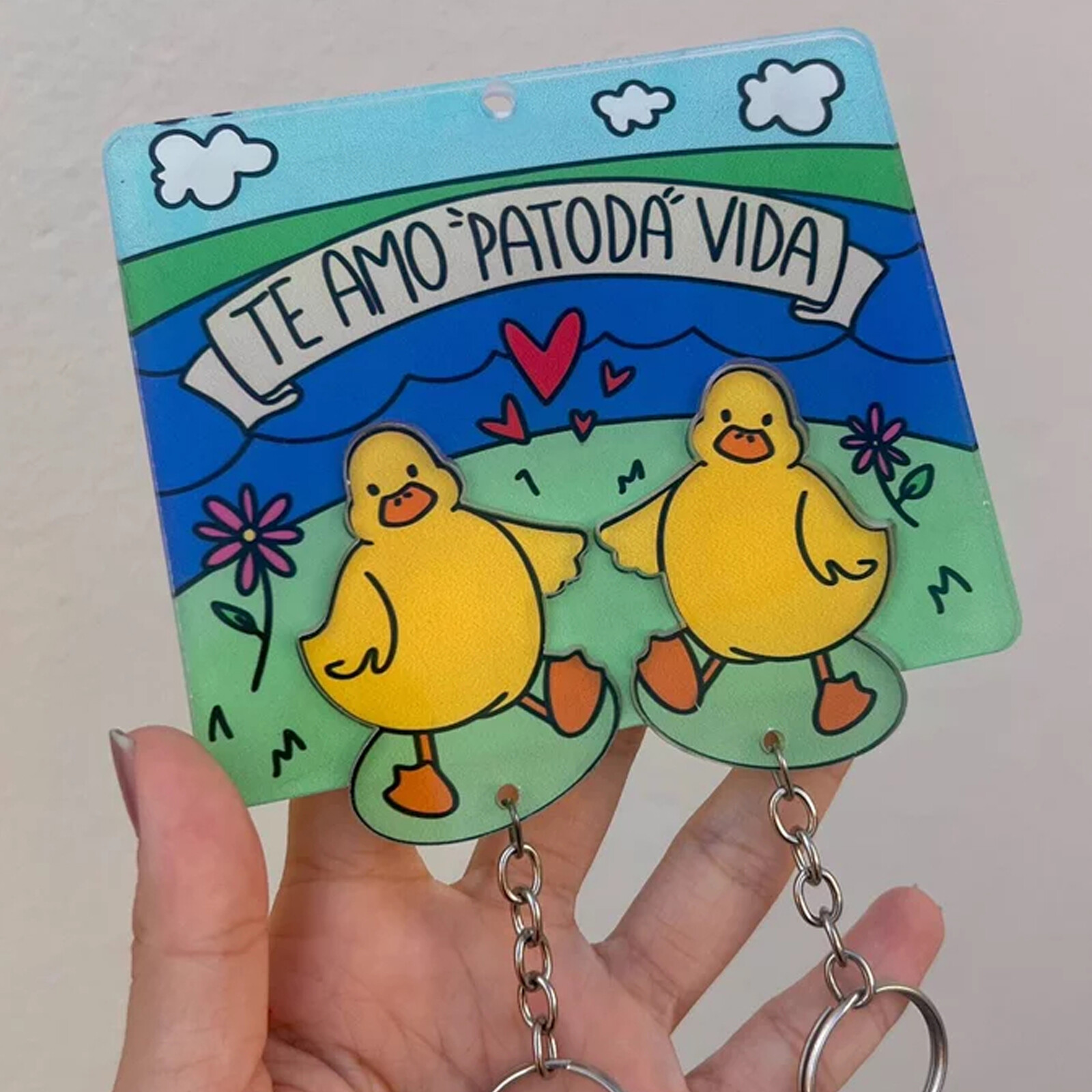 Couple Duck Acrylic Keychains Accessories Hanging Crafts Cute Key Ring ...