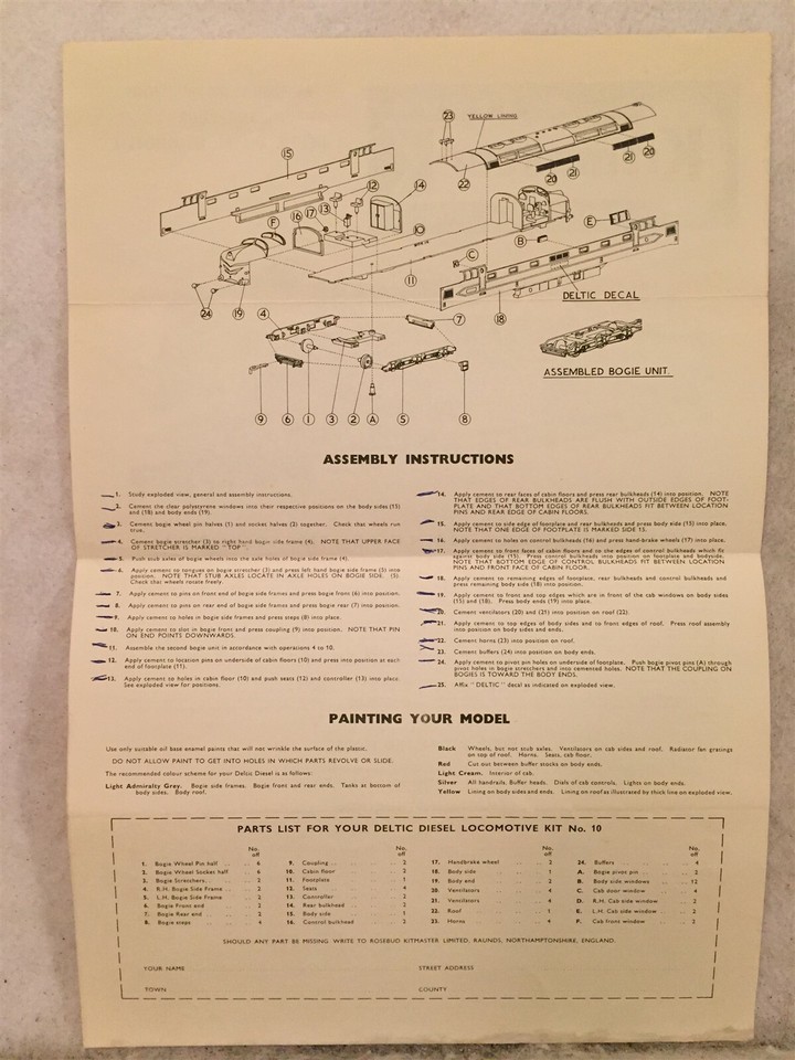 Kitmaster Rosebud Deltic Diesel Locomotive Assembly Instructions Kit 10 ...