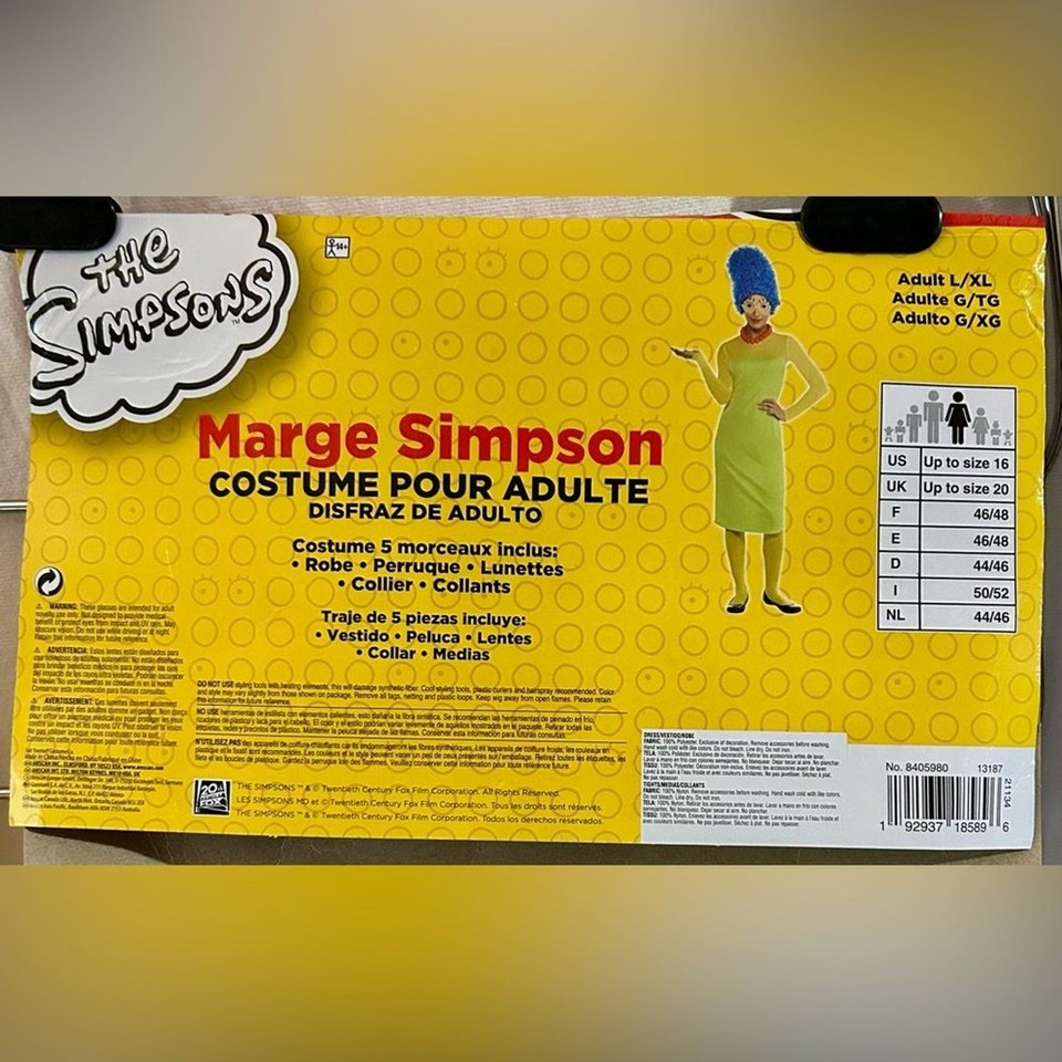 Marge Simpson Women’s Halloween Costume L/XL The Simpsons Wig Dress ...
