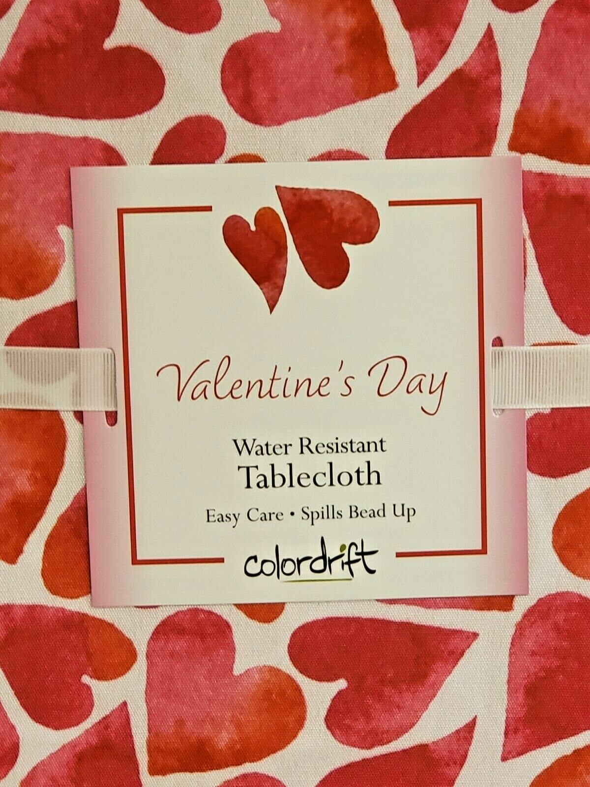 COLORDRIFT Valentine's Day Red & Pink Hearts Fabric Tablecloth 60x104 ...