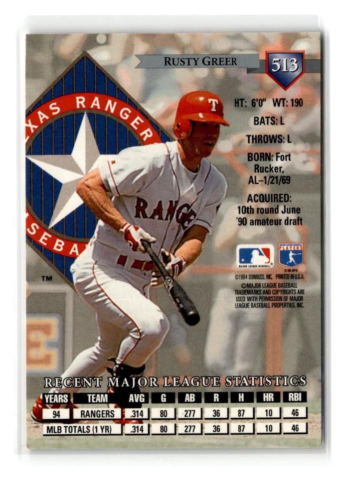 1995-Donruss -#513-Rusty Greer RR-Texas Rangers | eBay