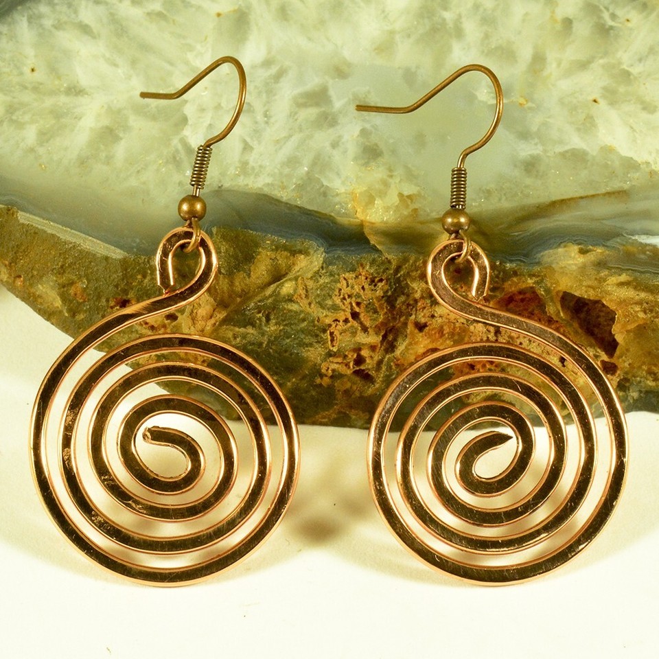 Hammered Pure Copper Wire Wrapped Handcrafted Spiral Earrings - Unique ...