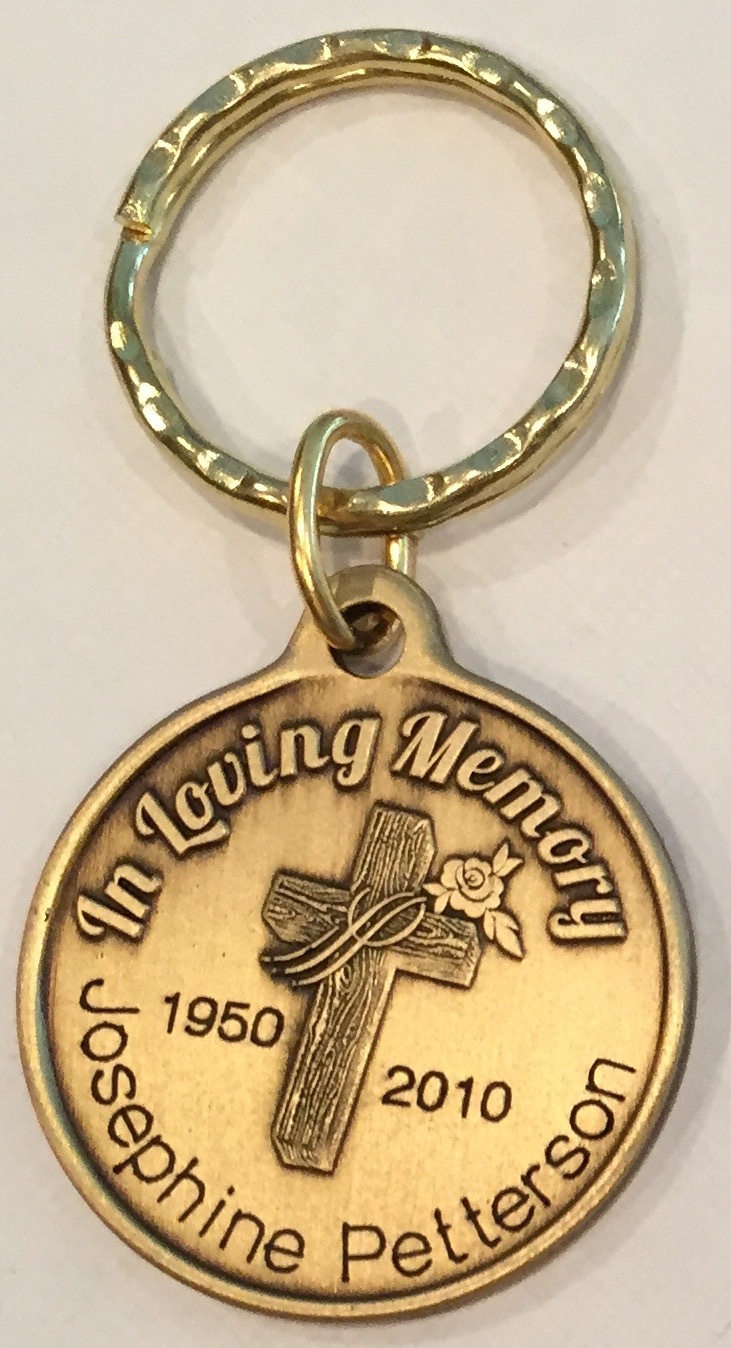 Engraved In Loving Memory Cross Rose Bronze Memorial Keychain ...