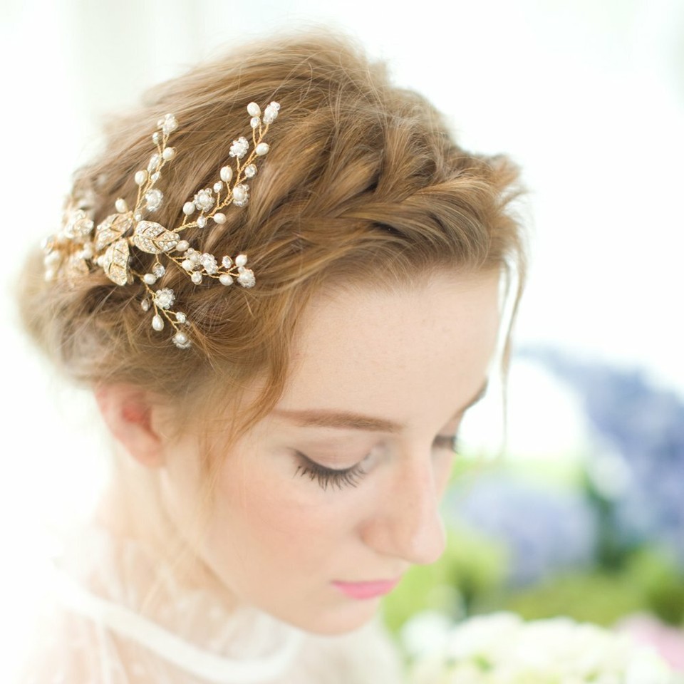 FAYBOX Vintage Gold Twig Crystal Pearl Side Combs Bridal Headpiece ...