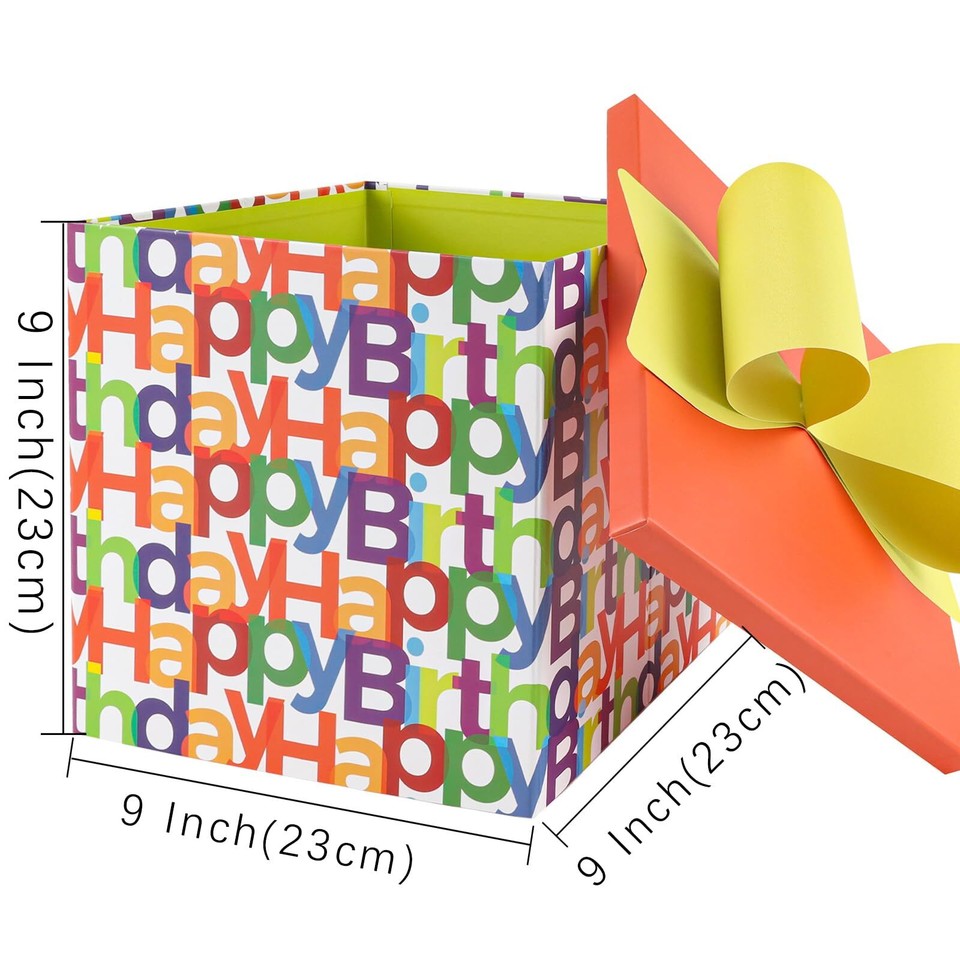 Medium Birthday Gift Boxes with Lids for Presents 9x9x9 Inches Text ...