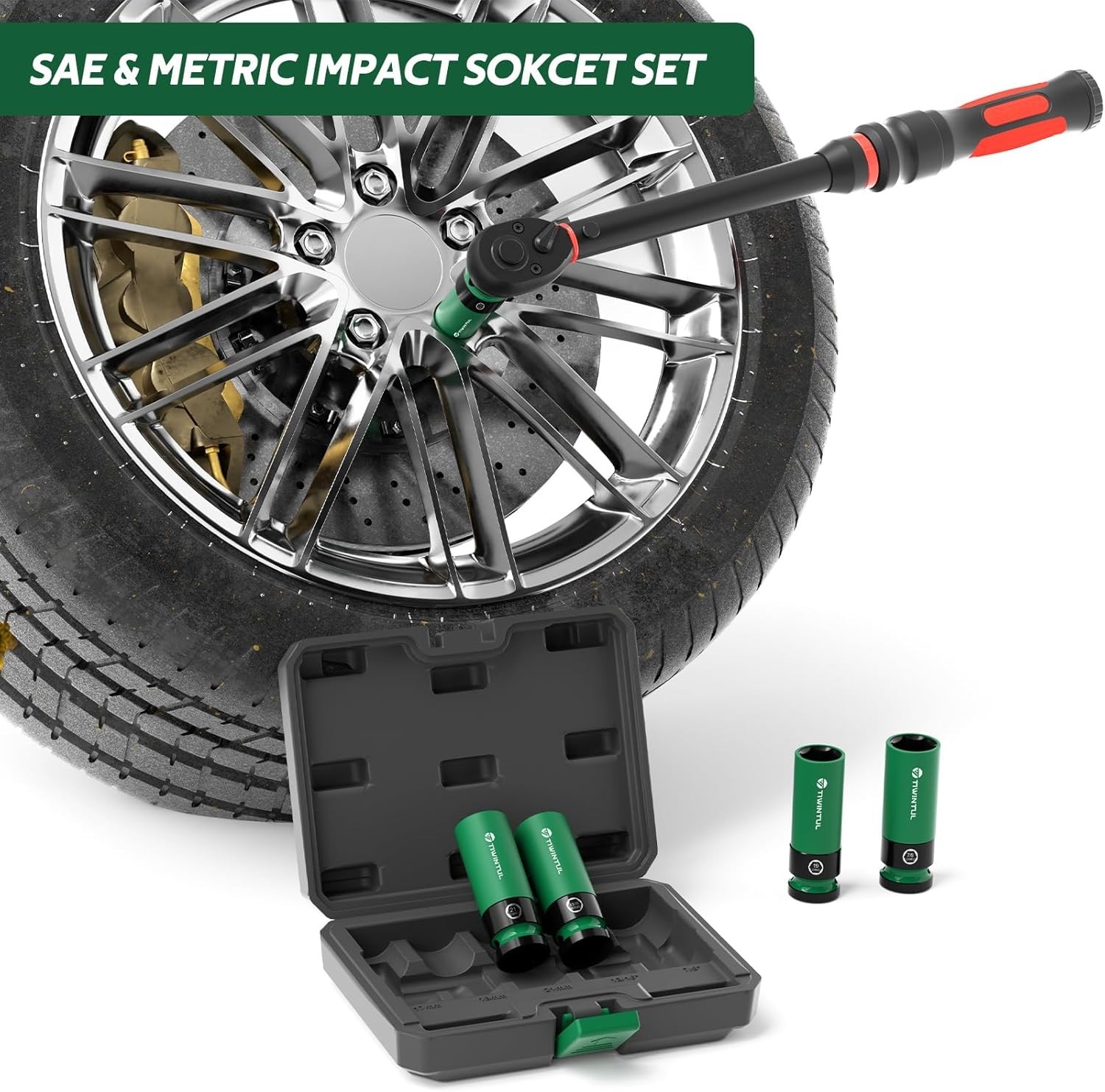 1/2" Wheel Protector Impact Socket Set, 5Pcs Non-Marring Lug Nut Socket ...