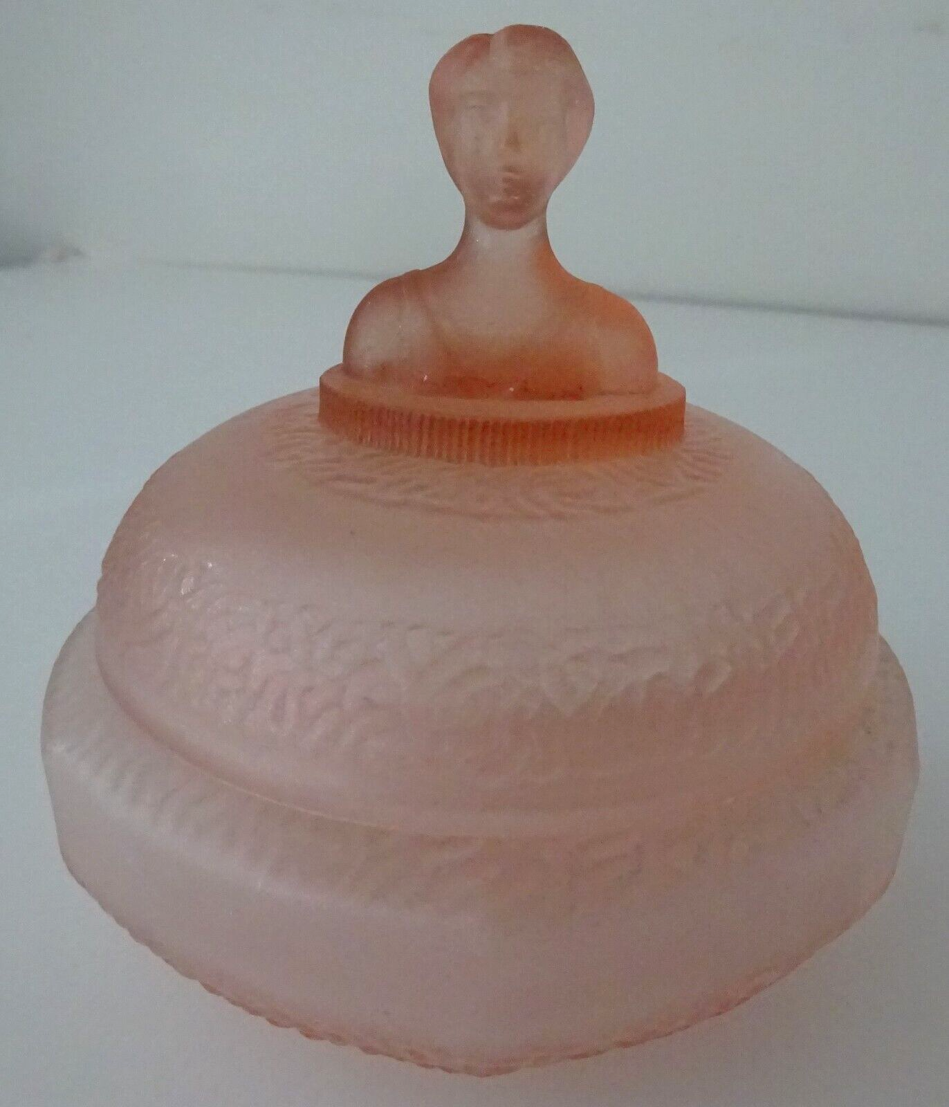 *PINK FROSTED “BABS II” COVERED BATH POWDER JAR DERMANY-DEPRESSION ERA ...