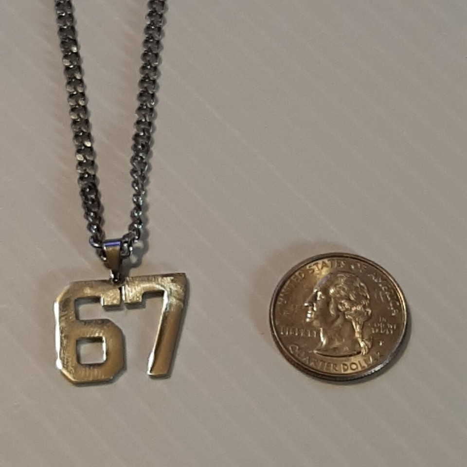 #67 BASEBALL FOOTBALL NUMBER Pendant Charm / 18"-24" STAINLESS CHAIN ...