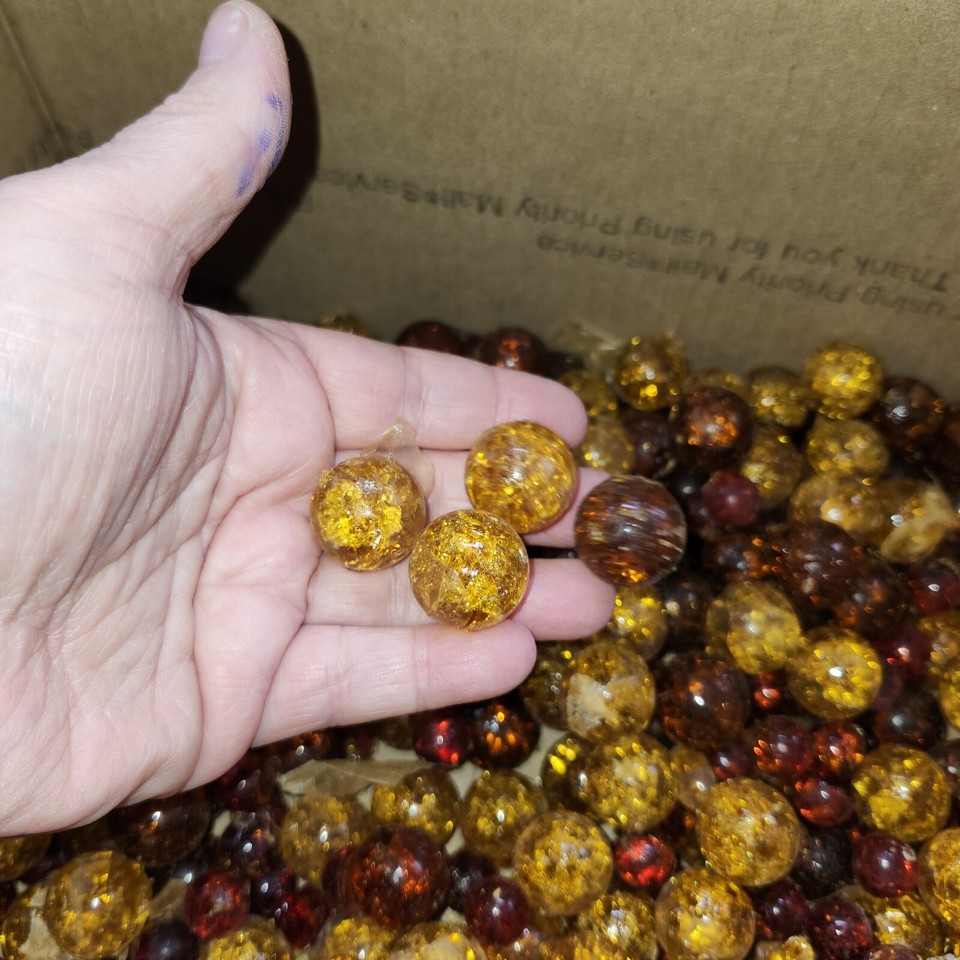 Lot of 8lbs Vintage solid crackle Glass Balls Decor brown marble craft ...