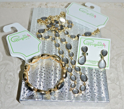 NWT $106 Pappagallo Moonstone Resin Gold Tone Necklace Bracelet ...