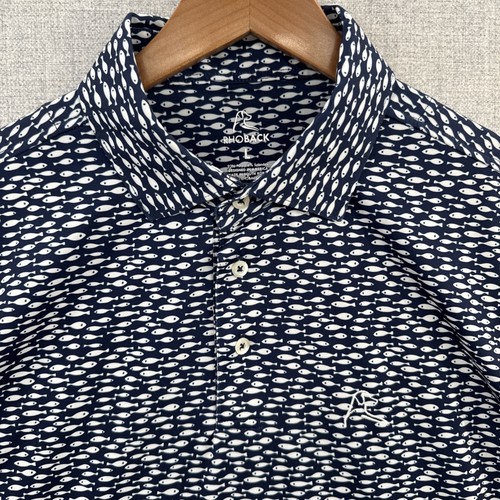 Rhoback Polo Shirt Mens Large Blue Fish Rainbow Trout Short Sleeve Golf ...