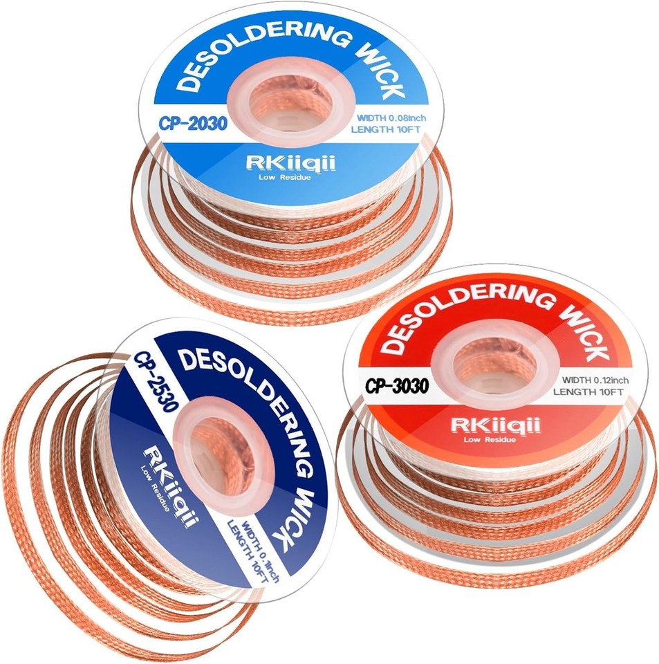 3PCS Solder Wick Braid with Flux, Low Residue Desoldering Wire 10ft ...