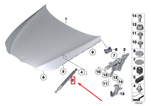 BMW 3 Cabrio E93 Front Right Hood Strut 7129190 51237129190 NEW GENUINE ...