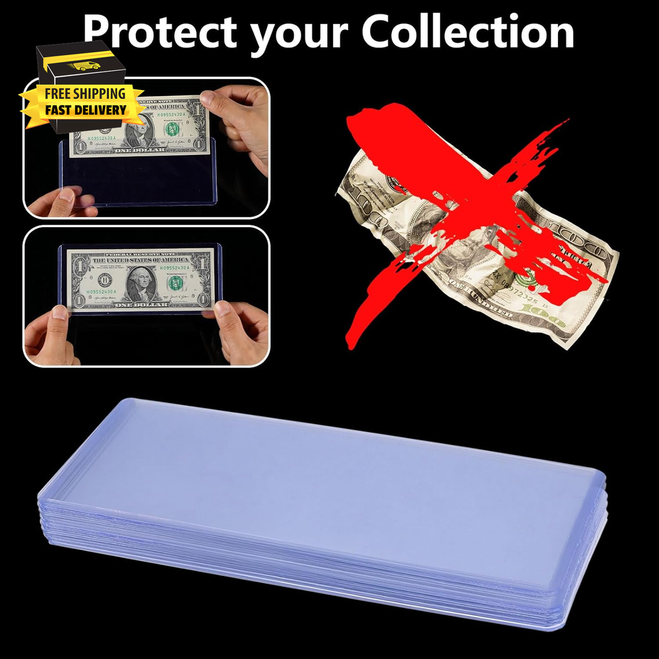 6 Packs Clear Dollar Bill Sleeves, PVC Dollar Bill Holder Currency ...