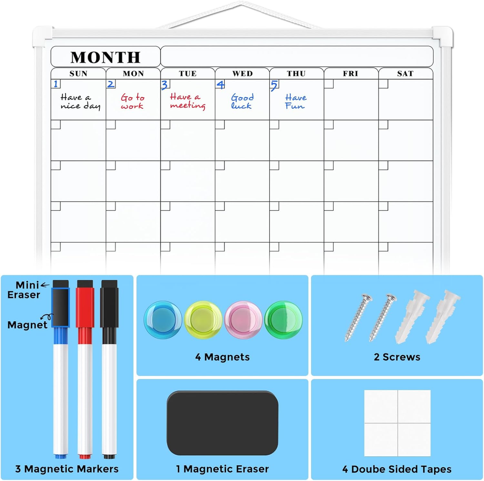 Monthly Calendar Dry Erase Whiteboard for Wall, 16"X12" Small Hanging ...