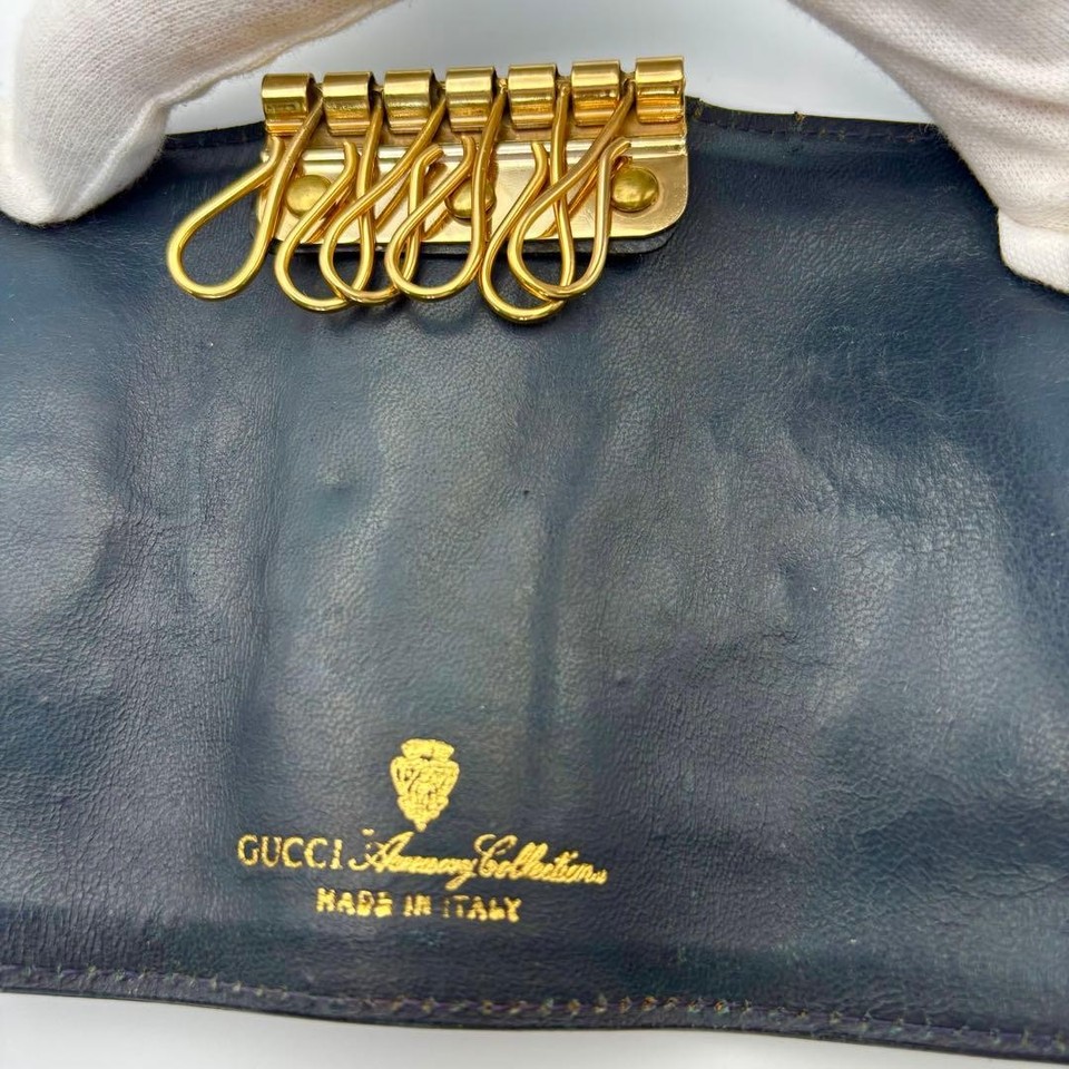 Vintage Gucci GG Monogram Sherry Line 6-Ring Key Case Navy PVC Leather ...