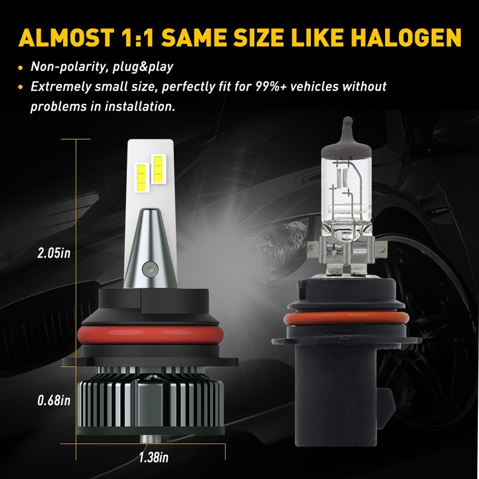 2x 9007/HB5 Headlight Bulbs Kit 6500K White High Low Beam Light Super ...