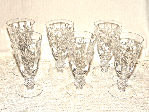 Vtg 6 Morgantown GolfBall juice glasses crystal stemware with fan cut ...