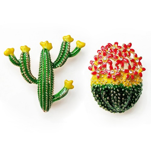 Brooch Red Yellow Flower Green Cactus Succulent Plant Lovely Pin | eBay