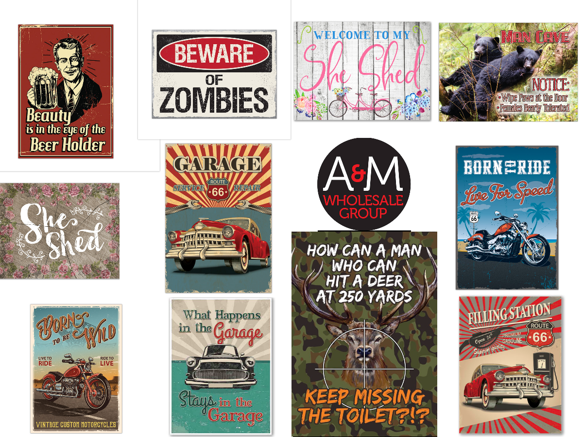 12" x 17" Metal Tin Signs: MAN CAVE, Garage, Motorcycle, She Shed ...