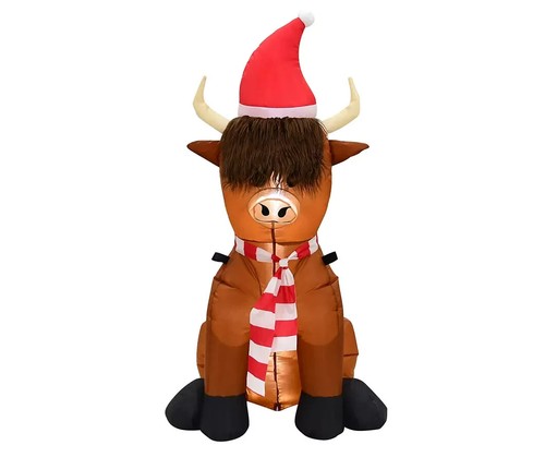 4 Foot Inflatable LED Christmas Yak Ox Bull Texas Longhorn with Santa ...