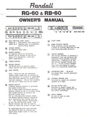 Owner's Manual for Randall Instruments RG-60 RB-60 Amp Amplifier | eBay
