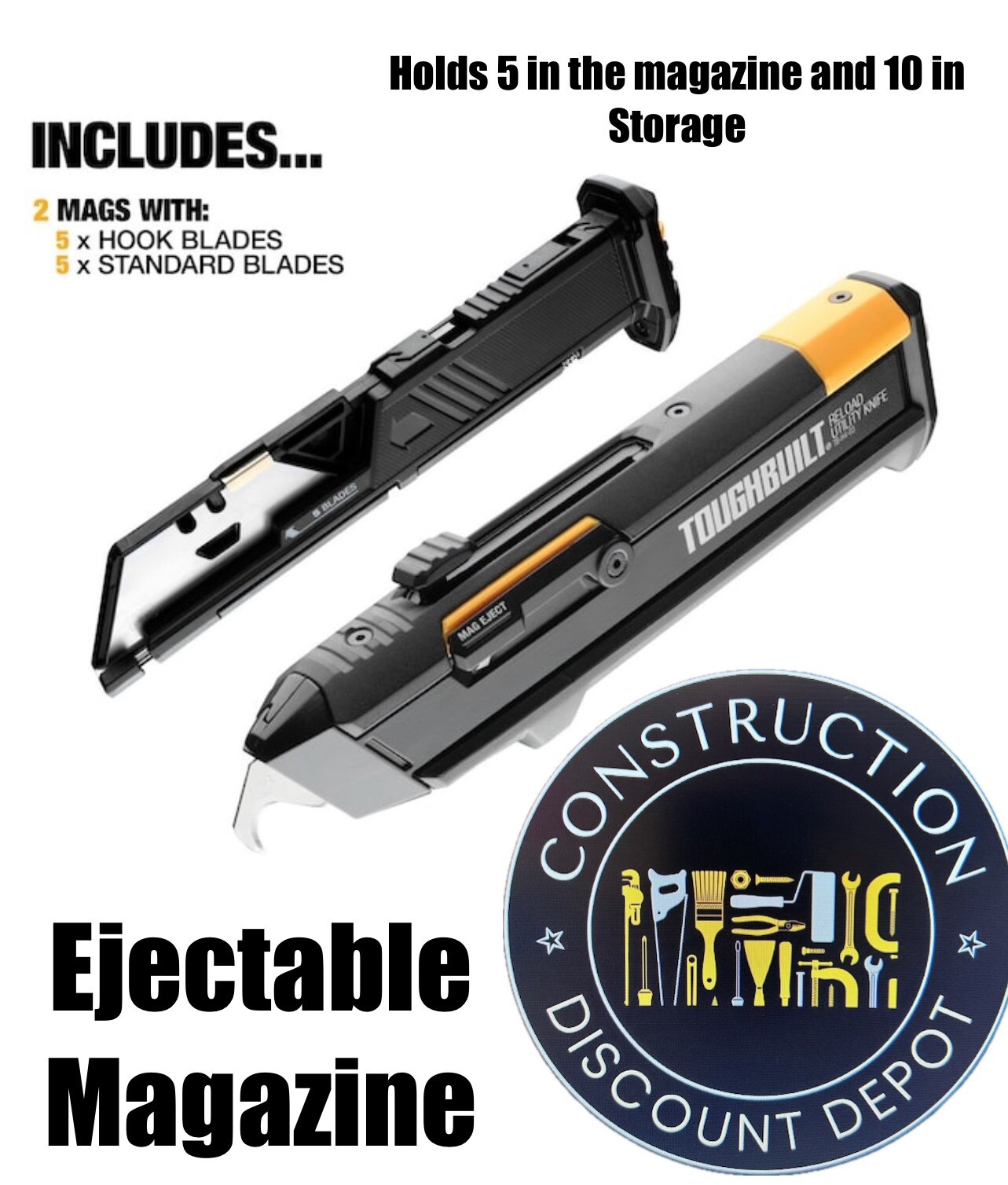 TOUGHBUILT Easy Reload with 2 Mags 10-Blades Utility Knife TB-H4S2-03 ...