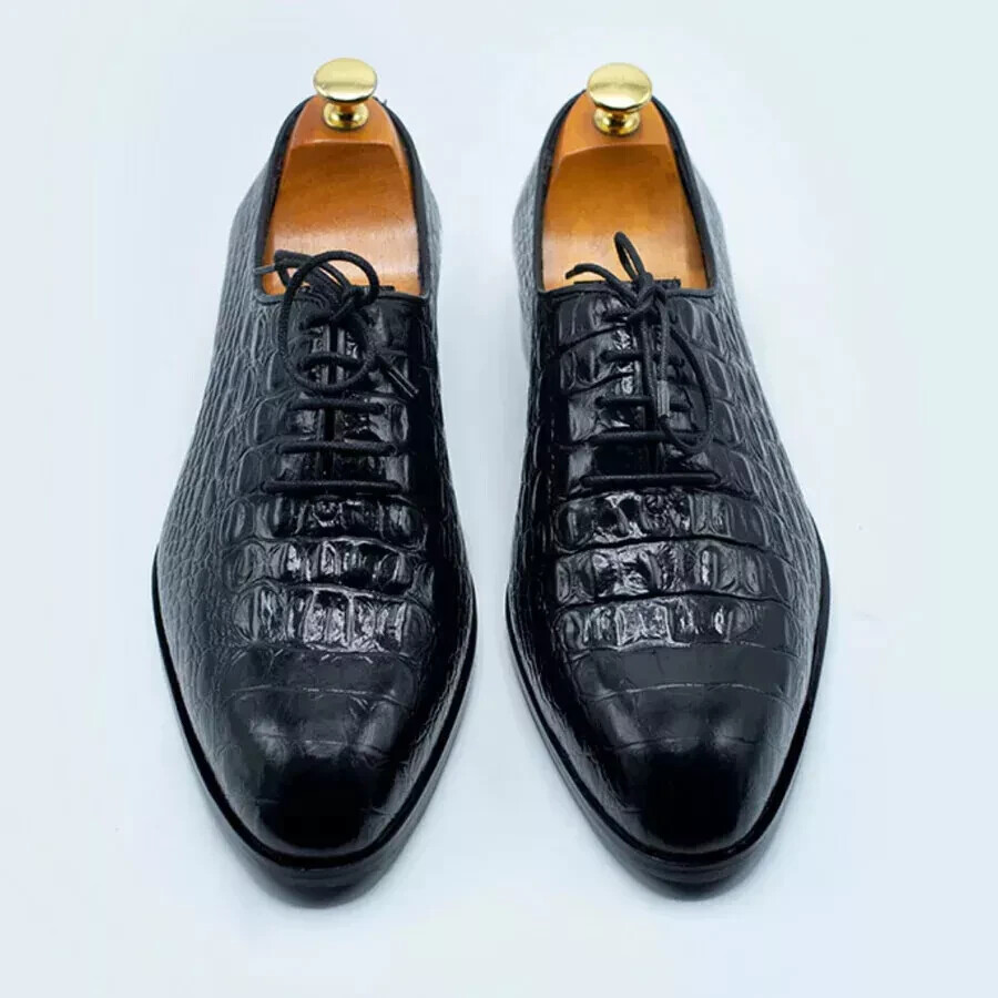 Handmade Black Alligator Text Shoes Black Crocodile Text Dress Shoes ...