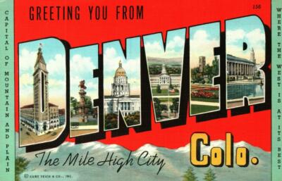 (6343) Linen Postcard Greetings from Denver Mile High - Large Letters ...